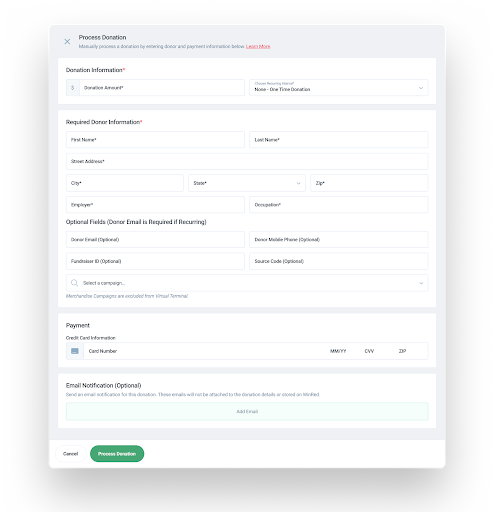Process Donations Directly in Your WinRed Account with Virtual Terminal