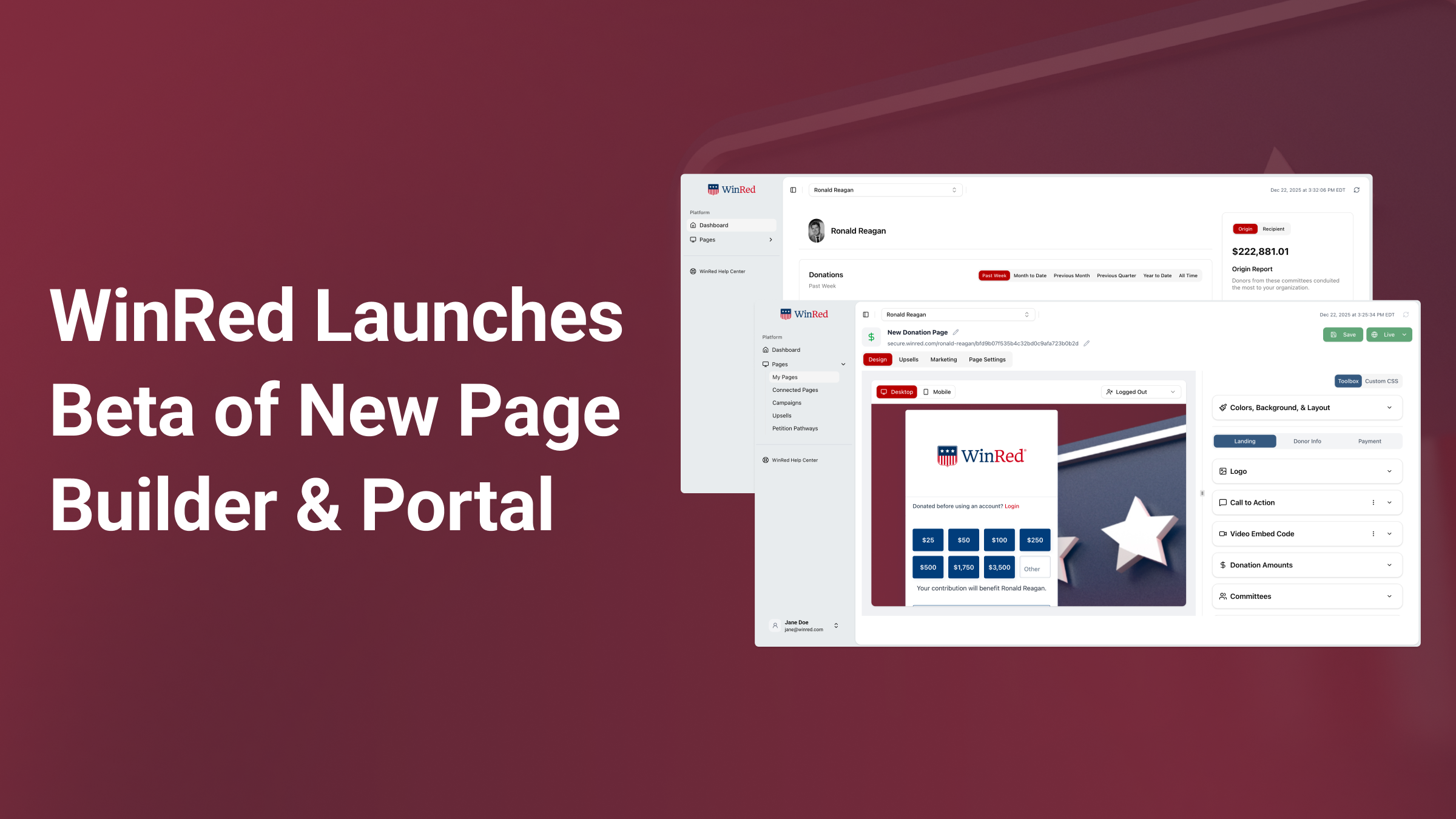 WinRed Launches Beta of New Page Builder & Portal